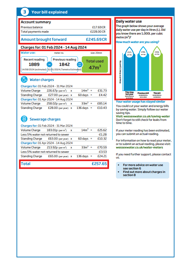 How to read a metered bill | Wessex Water